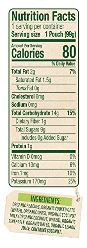Sprout Organic Stage 2 Baby Food Pouches, Peach Oatmeal w/ Coconut Milk & Pineapple, 3.5 Ounce (Pack of 6)