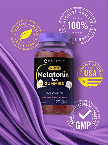 Carlyle Kids Melatonin Gummies | 1 mg 120 Count | Fruit Flavor Gummy | Vegan, Non-GMO, Gluten Free