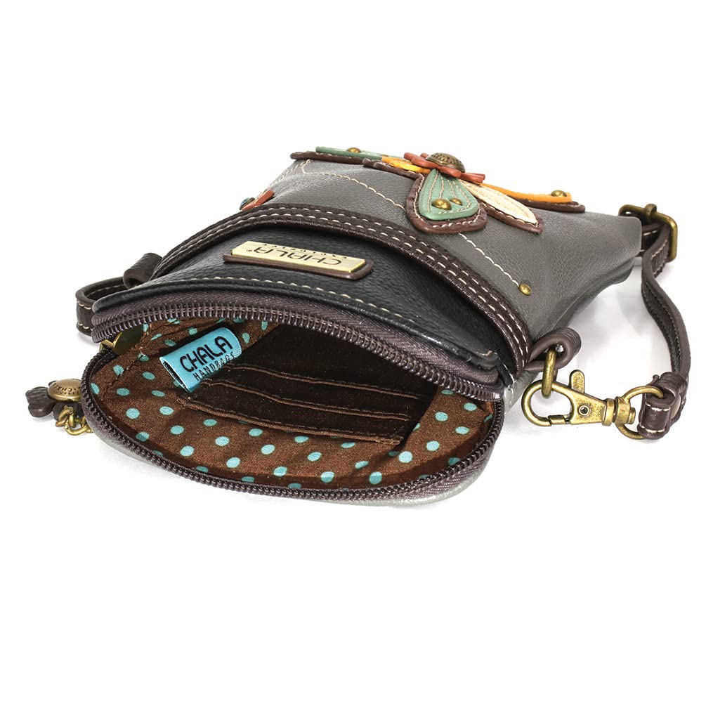 CHALA Handbag Bowling Handbag with Dragonfly Charm and Matching Dragonfly Cellphone Purse in Dark Grey…