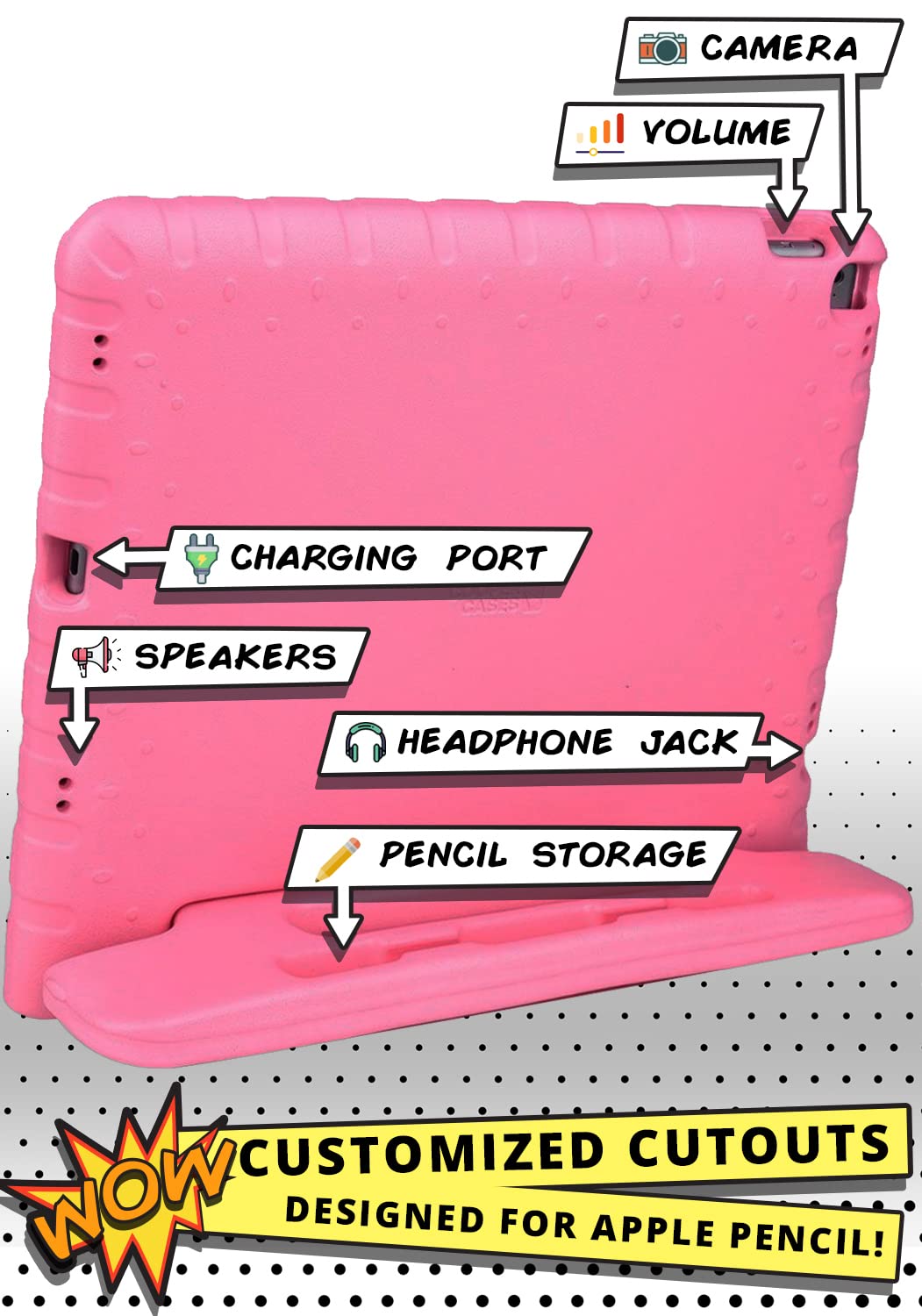 Official Cooper Dynamo Kids iPad Case 9th Generation | iPad 9th Generation Case Kids, iPad 8th/7th/10.2 inch Case for Kids, Lightweight with Screen Protector, Handle, Pencil Holder (Bubble Gum Pink)