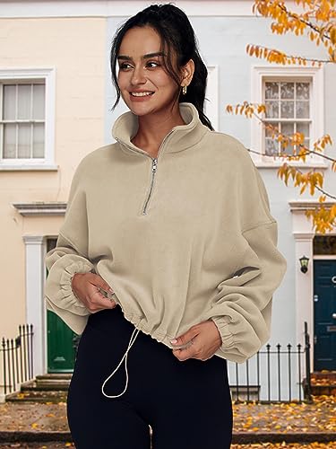 AUTOMET Womens Oversized Sweatshirt Hoodies Half Zip Pullover Trendy Long Sleeve Shirts Tops Y2k Fall Outfits Sweaters Clothes 2023 Khaki