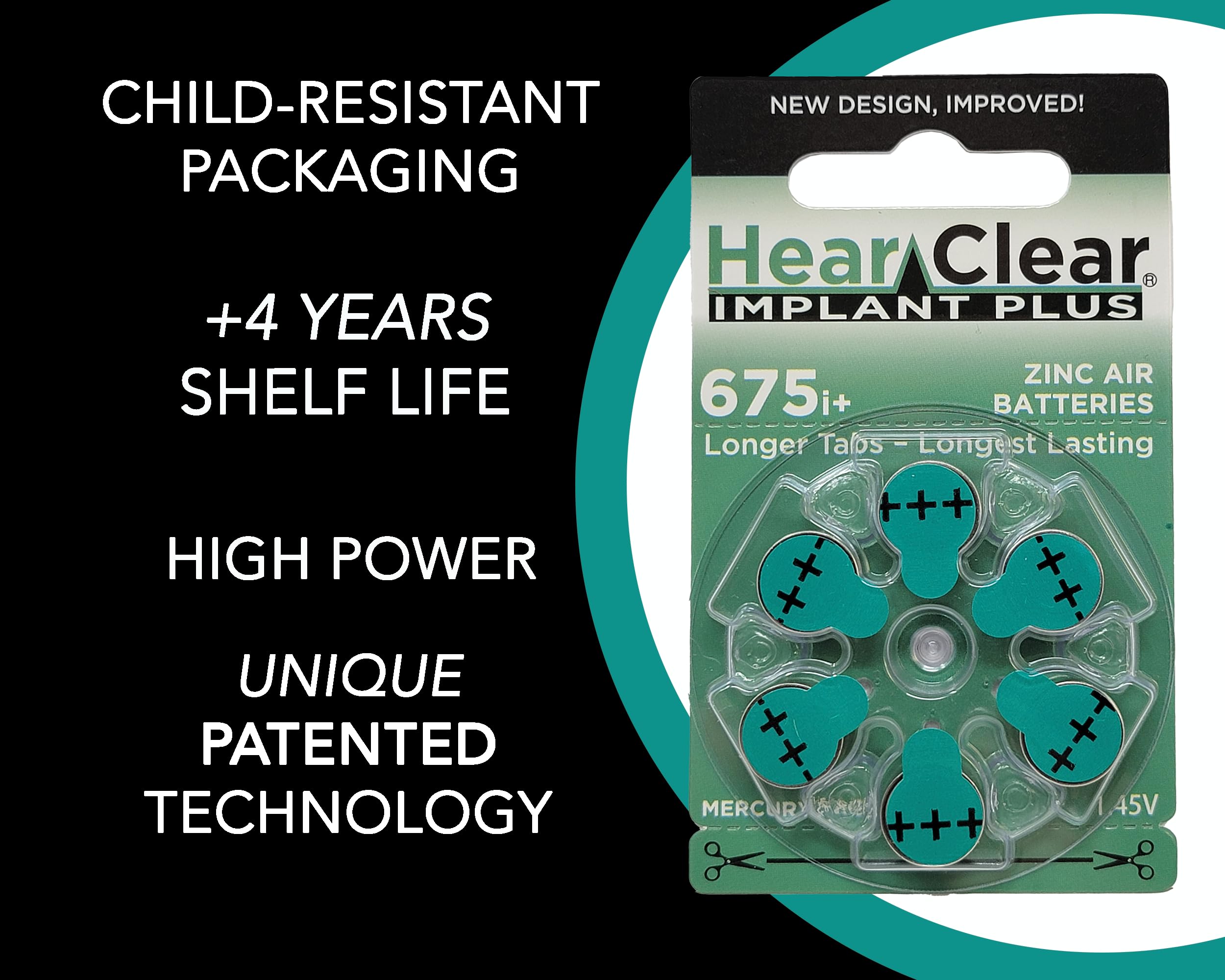 Hear Clear Size 675P Cochlear Implant Hearing Aid Batteries (60 Pack) + Battery Holder Keychain