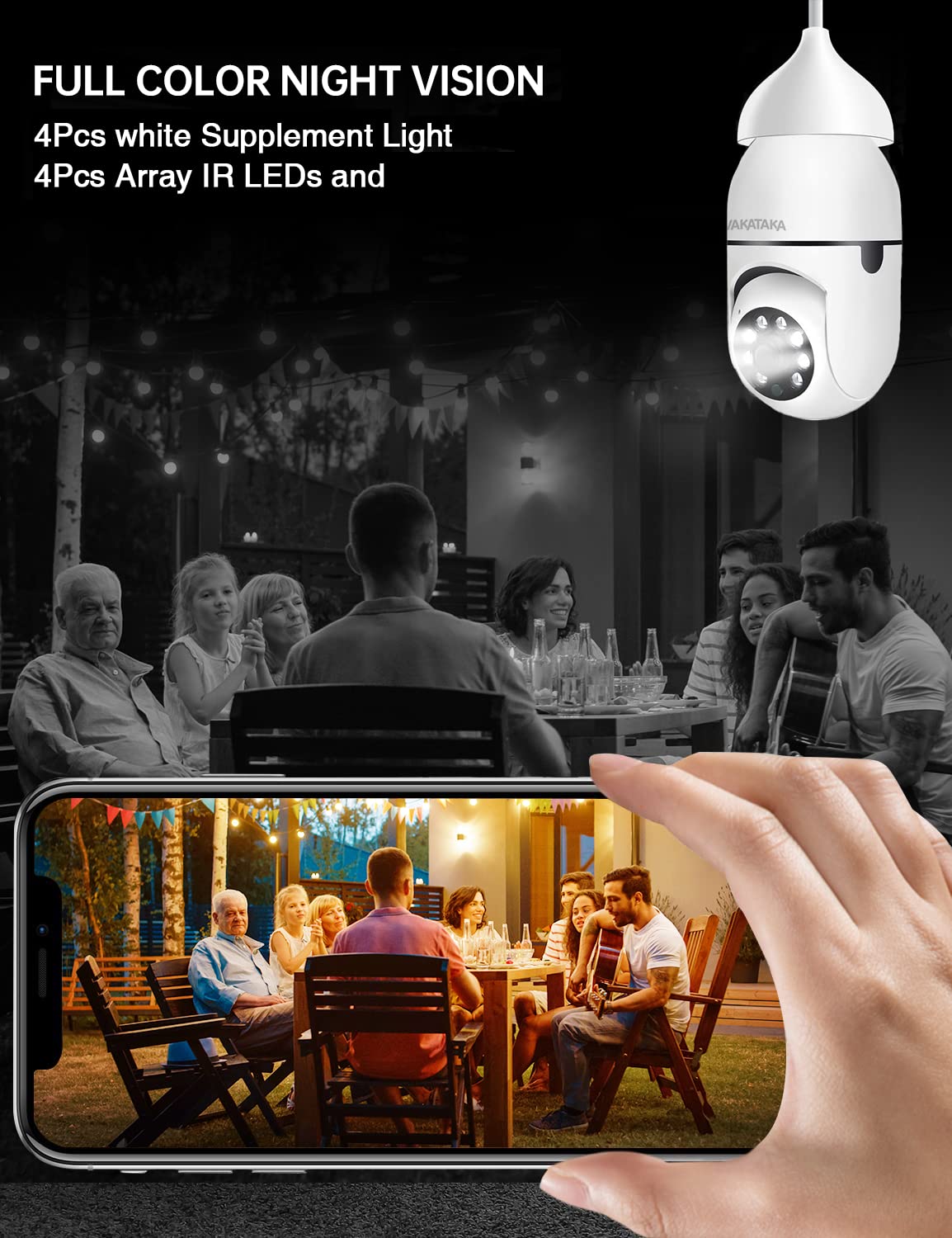 ACTMAN 1080P Light Bul b Security Camera, Wireless WiFi Smart Camera with Color Night Vision, Motion Auto Tracking, 2-Way Sound Recording 3 Count (Pack of 1)