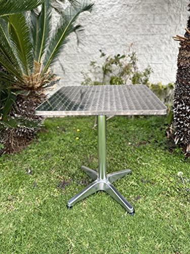 BTEXPERT Indoor Outdoor 23.75" Square Restaurant Table for Patio Stainless Steel Silver Aluminum Furniture with Base
