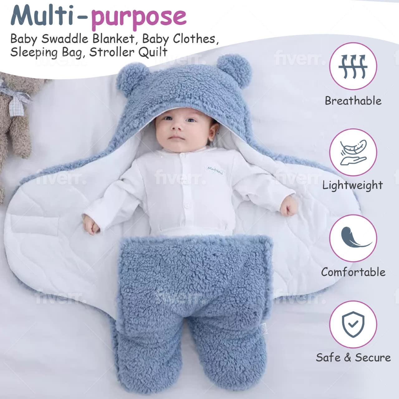 Baby Swaddle Blanket 0-6 Months, Newborn Receiving Swaddling Wrap, Stroller Blanket