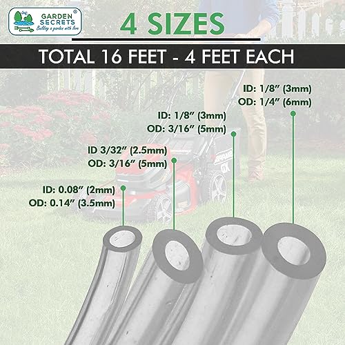 GARDEN SECRETS (4 sizes) Fuel Line Fuel Hose Replacement Fuel Tube for Lawn Mower String Trimmer Chiansaw Blower Generator Power Tools with Small Engine