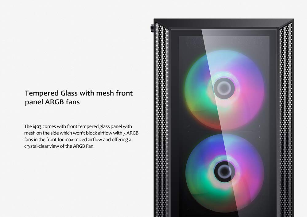Raidmax ATX Desktop Computer Gaming PC Case Mid Tower PC Case with addressable RGB x3 ARGB Fans ATX PC Case USB 3.0 Tempered Glass PC Case Mesh Window Computer Case with 3 ARGB LED Black PC Case -i403