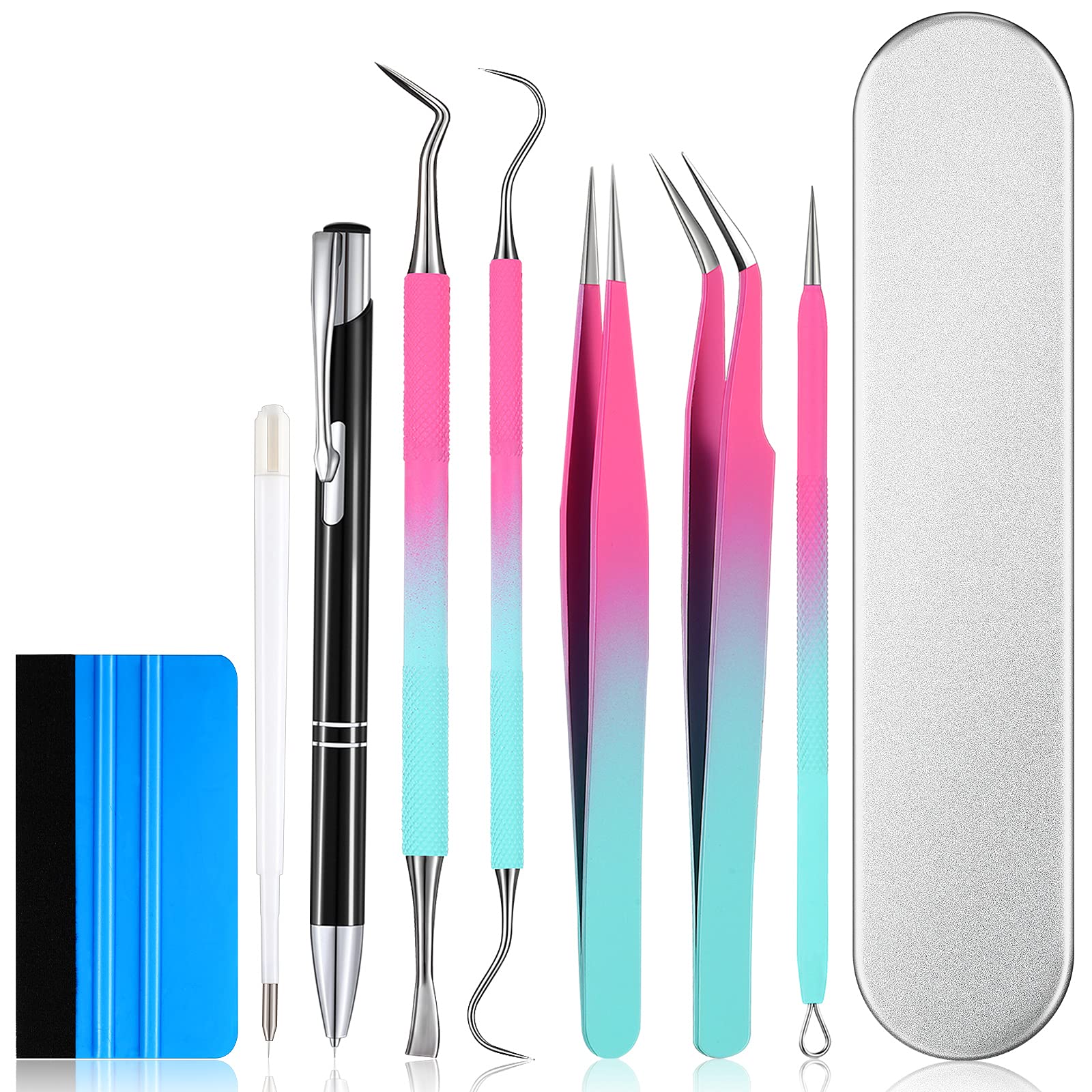 8 Pieces Weeding Silhouette Tools Kit, Craft Vinyl Weeding Tools Lettering Vinyl Tool Kit Stainless Steel Silhouette Accessories Craft Knife Ruler Vinyl Scraper for Vinyl Crafts DIY Paper Cameo
