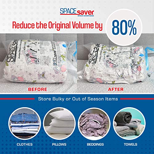 Variety 4 Pack | Spacesaver Vacuum Storage Bags Save 80% on Clothes Storage Space - Vacuum Sealer Bags for Comforters, Blankets, Bedding, Clothing - Compression Seal for Closet Storage - Pump for Travel (2 Large and 2 Jumbo bags)