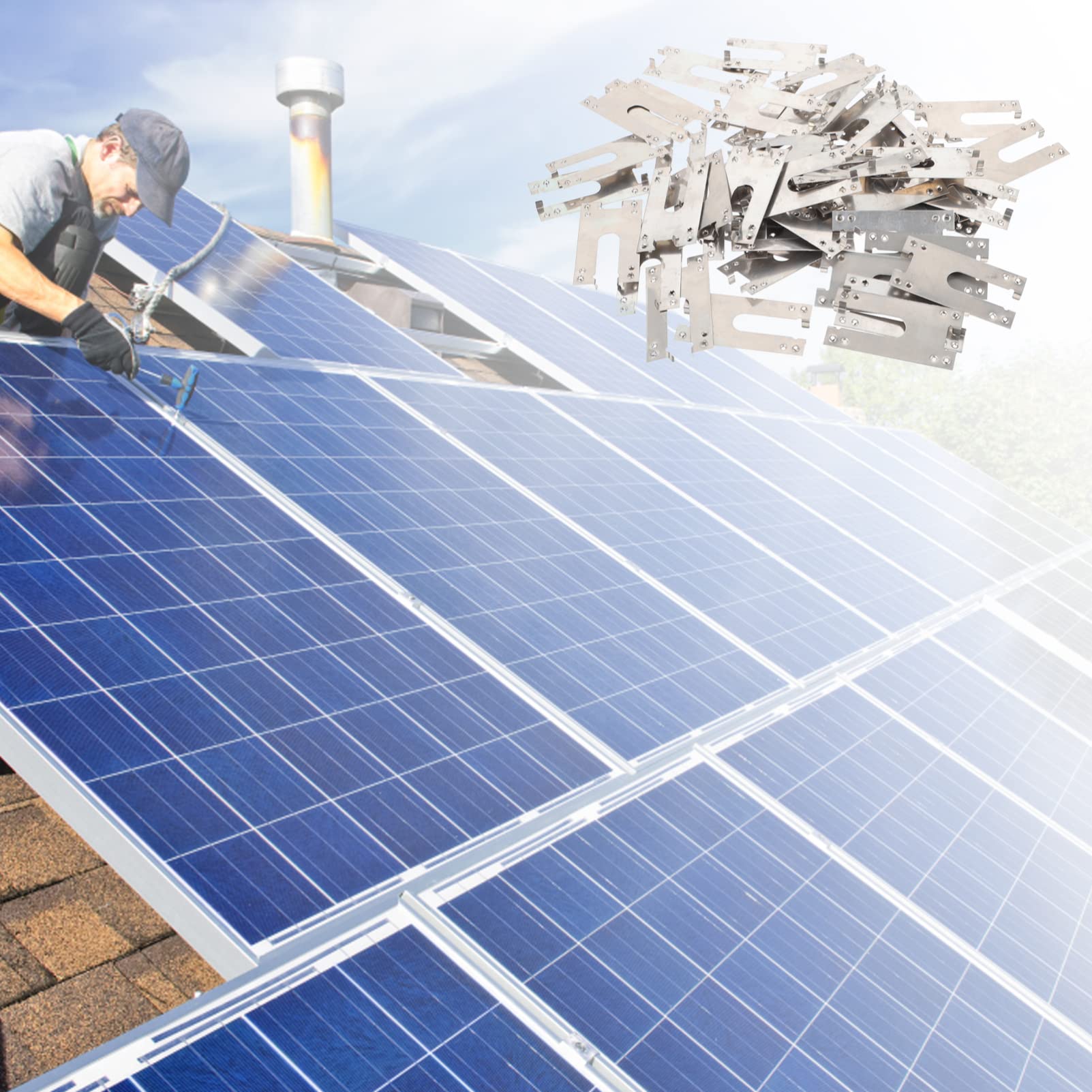 Angoily Solar Panel With Frame PV Grounding Clip Washer Spacer Stainless Steel Photovoltaic Ground Gasket Photovoltaic Rack Conductive Gasket 5mm 50pcs
