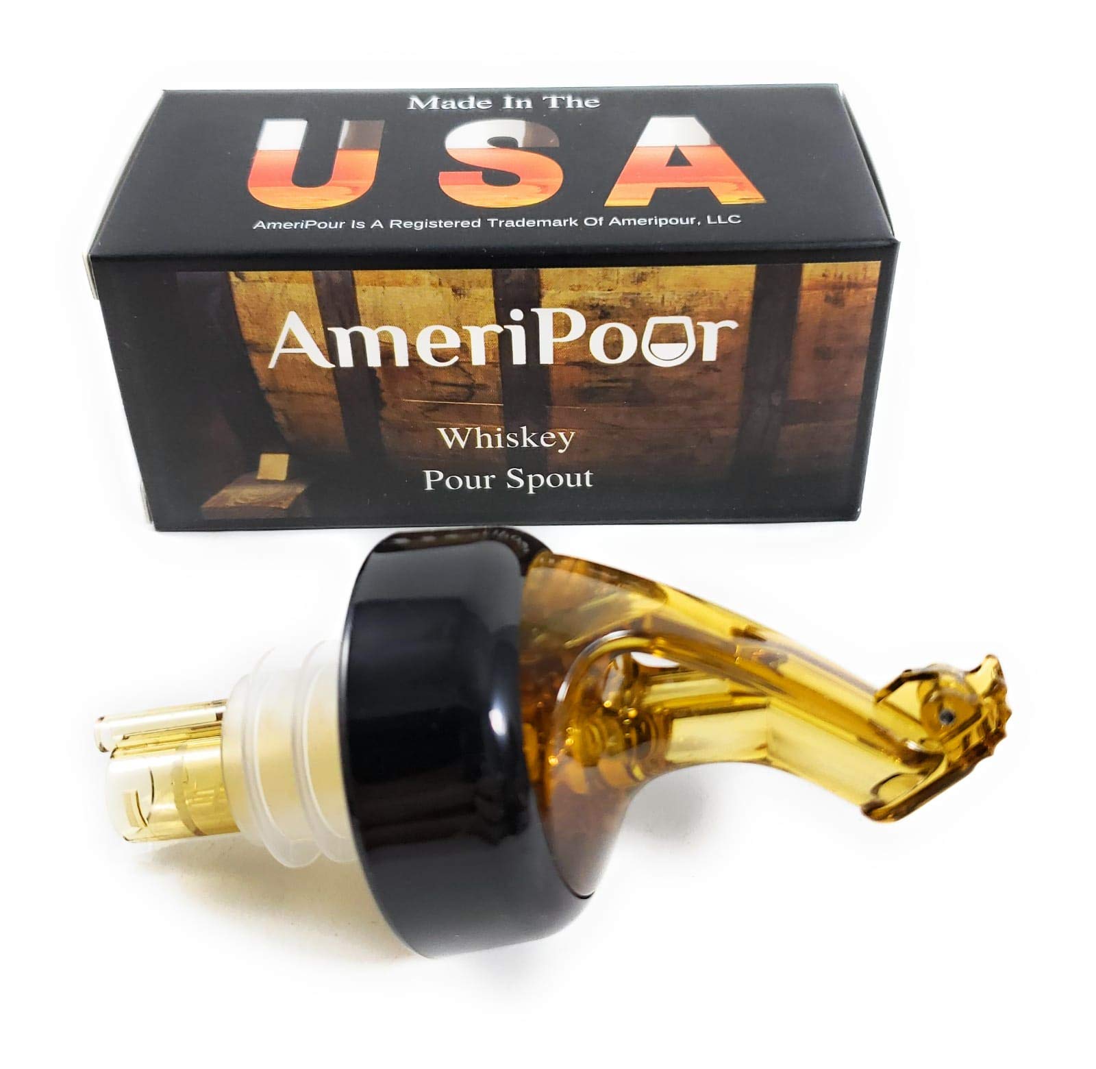 AmeriPour - Whiskey Pourer for Liquor Bottles â With Flap - Made 100% In USA. Great Whiskey Gift For The Home Bar! (1, Amber - Standard Cork)