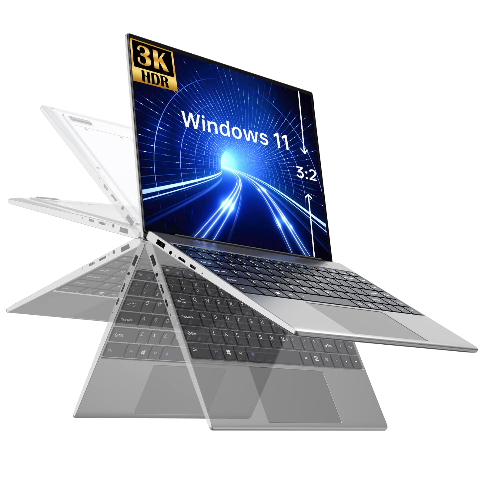 ALLDOCUBE 13.5” Laptop Windows 11, Laptop 12GB Ram 256GB SSD, 3000x2000 3K Display, Intel Celeron N5100, Quad Core, with Cooling Fan, HDMI