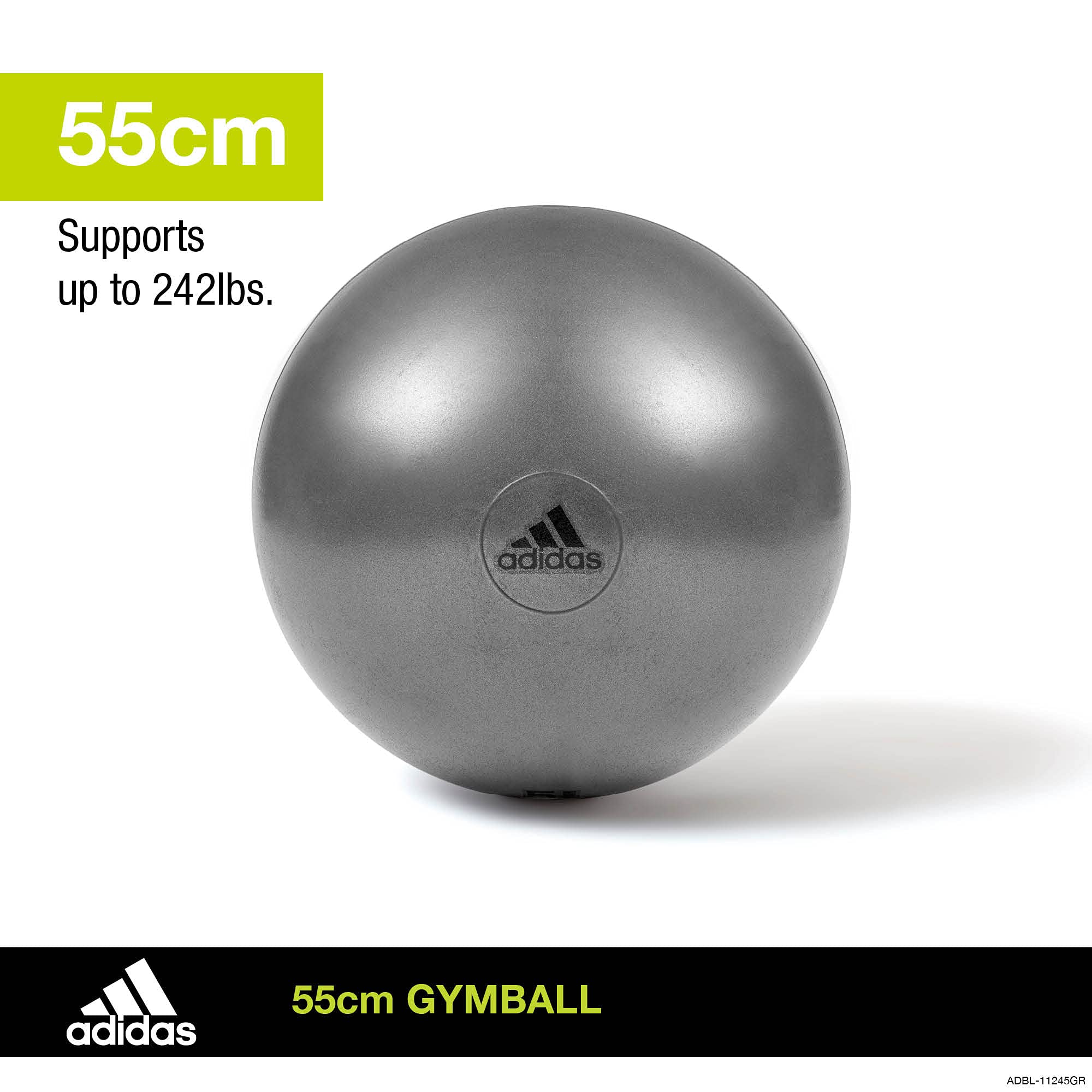 adidas Gymball - 65cm Exercise Ball with Dual Textured Non-Slip Surface for Maximum Grip - for Core Workout, Improving Stability, and Posture at Home or The Gym - Hand Pump Included - Grey