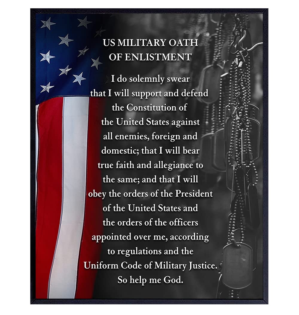 American Flag Wall Art - Military Oath of Enlistment - Patriotic Home Decor - Gift for Soldiers, Veterans Day, Vets, USAF, Army, Navy, Air Force, Marines, Coast Guard, Men, Women - Poster Print