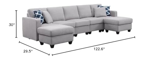 Devion Furniture 5-Seat Modern Fabric Upholstered Reversible Modular Sectional Sofa with 2 Ottomans in Light Gray Finish