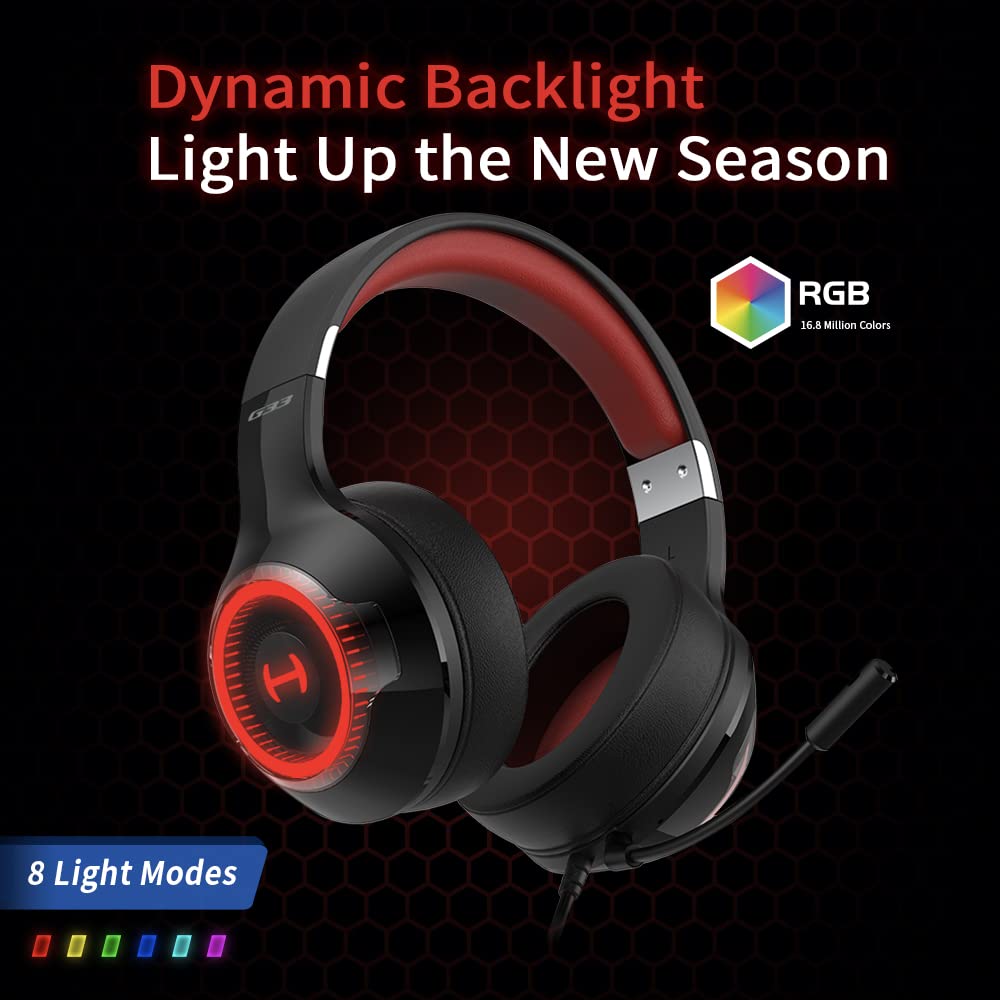 HECATE by Edifier G33 USB Gaming Headset, 7.1 Surround Sound, Over Ear Headphones with Detachable Noise Cancelling Microphone, 40mm Driver, RGB Light Effect, Works with PC, PS5, PS4, Mac, Laptop