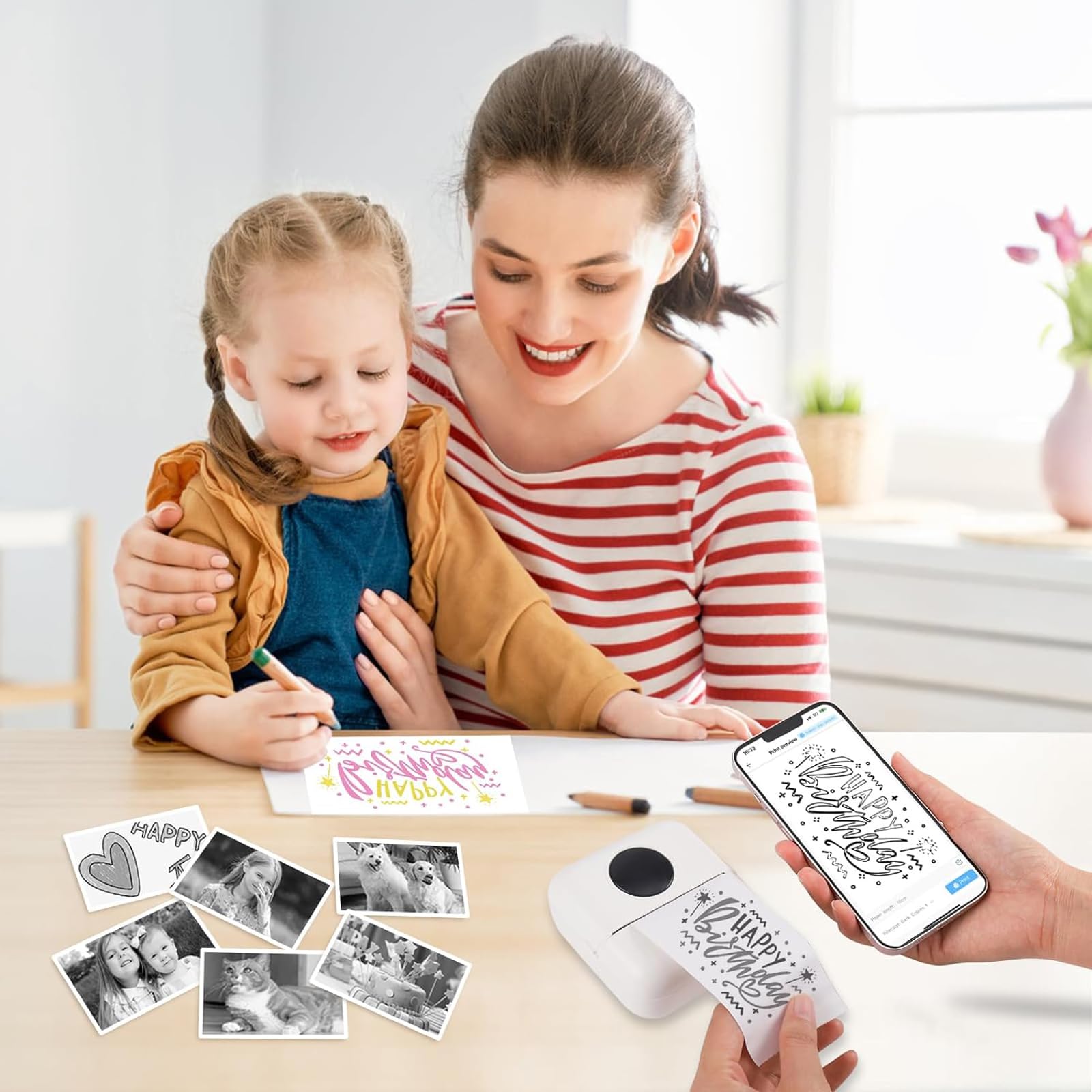 TVAIGER Mini Pocket Bluetooth Printer, Portable Thermal Sticker Printer with 13 Rolls Printing Paper for Journal, DIY Scrapbook, Travel, Notes, Memo, Receipt Printer for Kids Women Gifts (Black White)