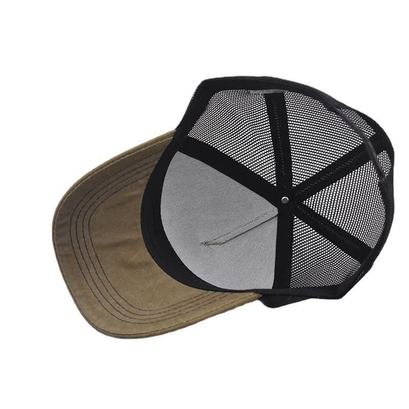 American Flag Trucker Hat - Snapback Hat, Baseball Cap for Men Women - Breathable Mesh Side, Adjustable Fit - for Casual Wear (Khaki)