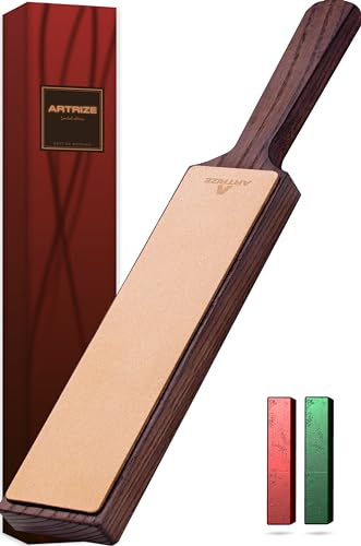 Artrize Paddle Strop 2 Sided - Italian Leather with compounds for Knife Sharpening Stropping Kit Honing Razor Sharpener and Buffing Compound Axe Carving Two Strops Block Polishing Chisel