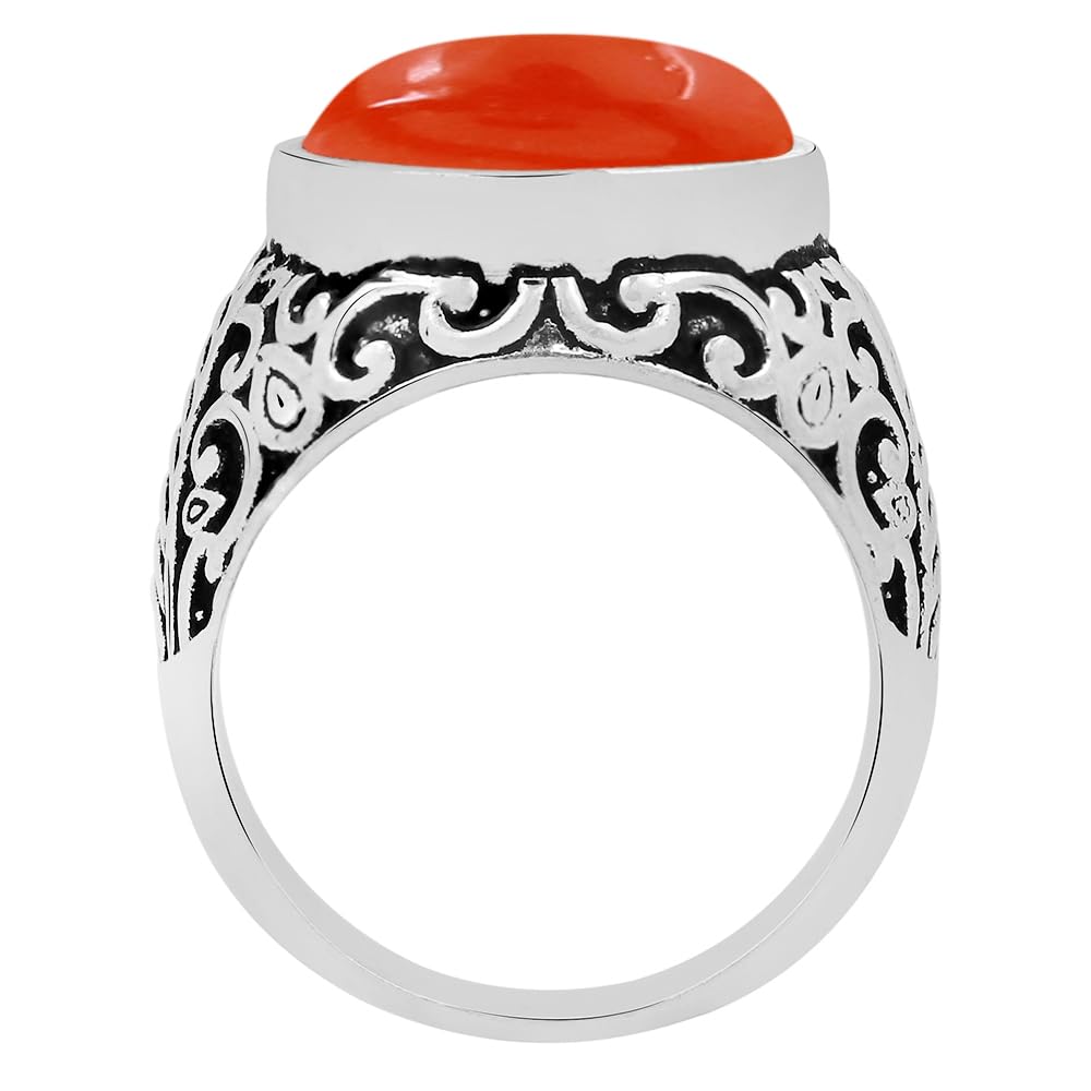8,55 Cts Solitaire Natural Carnelian Ring 925 Silver Overlay Size 8 For Women, Orange Stone July Birthstone Ring Jewelry Gifts For Her