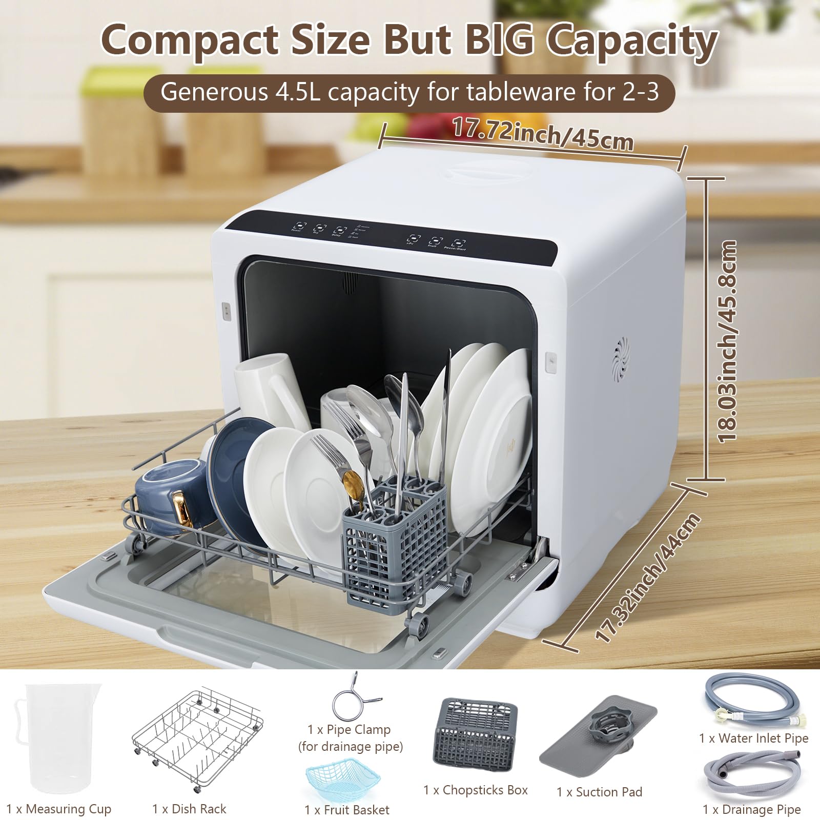 ACONEE Portable Countertop Dishwasher, White