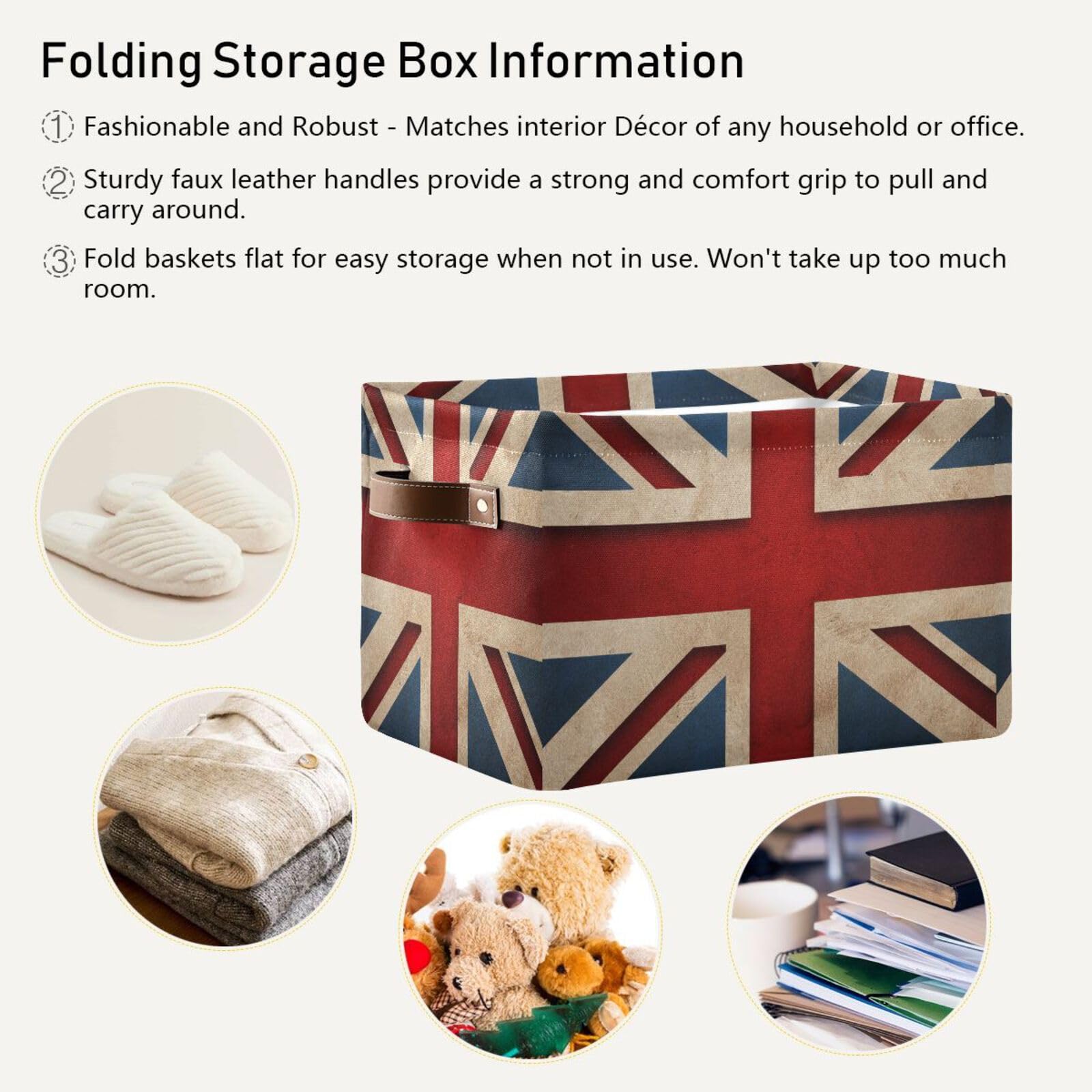 ALAZA British Flag Retro Foldable Storage Box Storage Basket Organizer Bins with Handles for Shelf Closet Living Room Bedroom Home Office 1 Pack