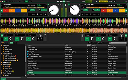 DJ System - Serato DDJ Controller w/Serato DJ Lite Software - 2400 Watts of Powered DJ Speakers w/Stands and Mic