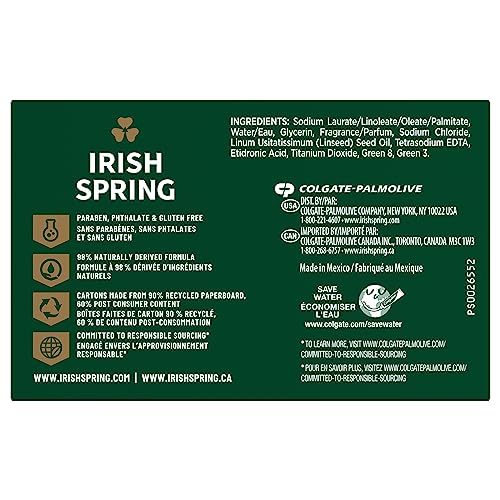 Irish Spring Deodorant Bar Soap, Original, Green Irish Spring, 11.1 Ounce