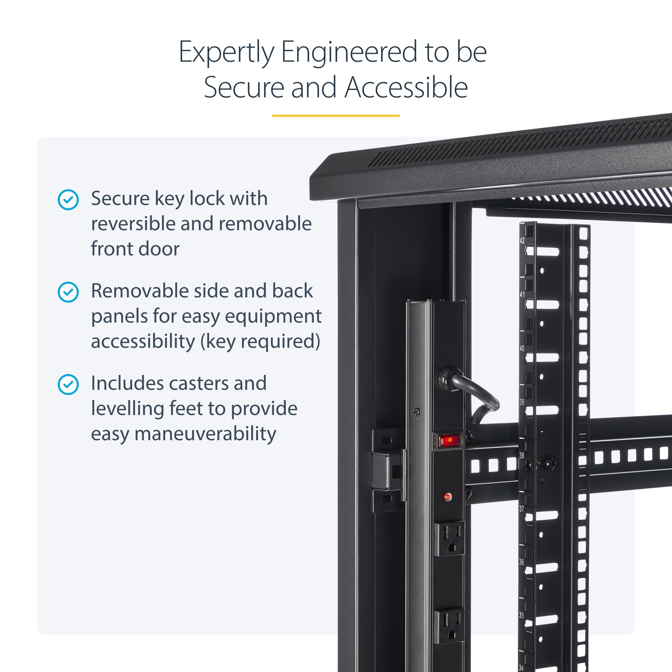 StarTech.com 4-Post 42U Server Rack Cabinet, 19" Data Rack Cabinet for IT Equipment Mount, Full Size Network Cabinet Storage