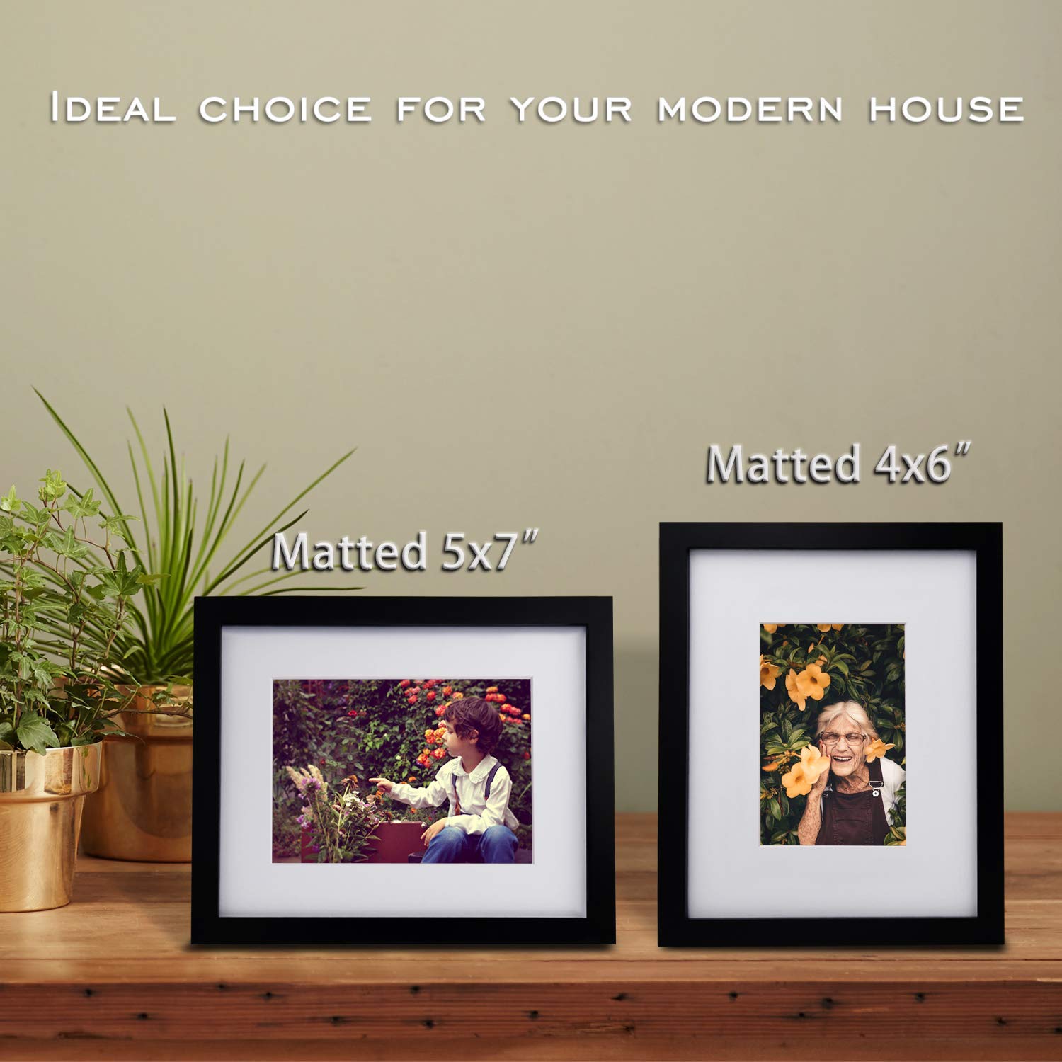 Egofine 8x10 Picture Frames 4 PCS, Made of Solid Wood Display 4x6 and 5x7 with Mat Covered by Plexiglass, for Table Top Display and Wall Mounting, photo frame Black