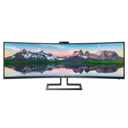 PHILIPS Brilliance 499P9H 49" SuperWide Curved Monitor, Dual QHD 5120x1440 32:9, USB-C Docking, KVM Switch, HDMI/DisplayPort, Windows Hello Pop-Up Webcam, SmartErgoBase, LightSensor