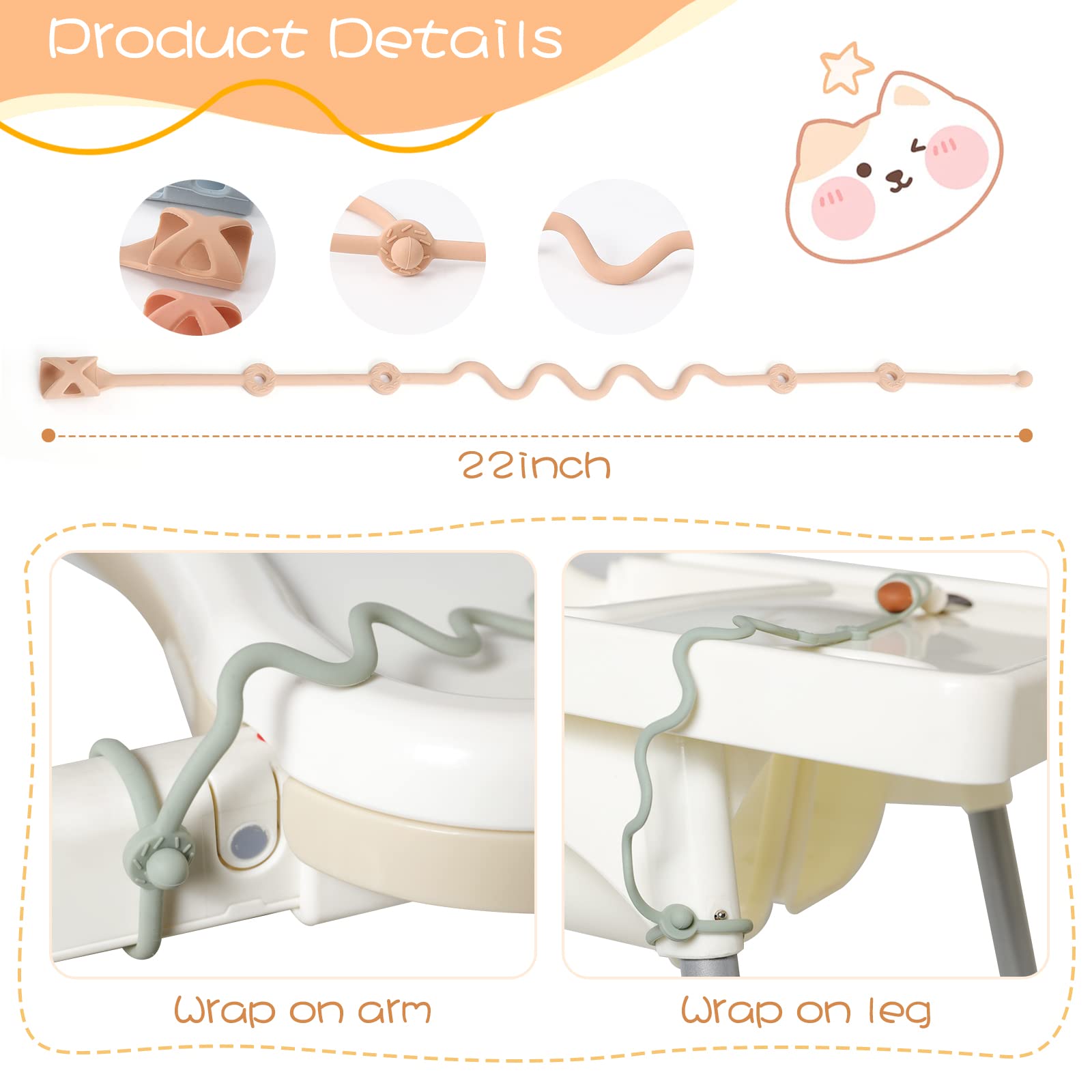 Baby Spoons Self Feeding 6 Month,SMAutoLife Toddler Utensils Holder Strap Food Grade Silicone Keep Fork and Spoon Off The Floor Great for Kids,Hook On High Chair(Orange)