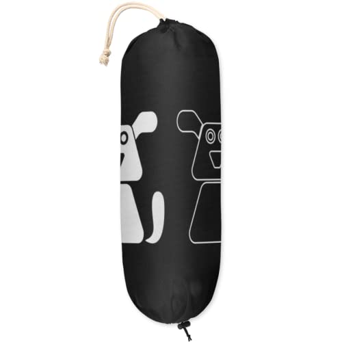 Cartoon Dog Plastic Bag Holder, Animal Black and White Grocery Bag Storage Holder Hanging Garbage Shopping Bag Trash Bags Organizer for Kitchen Home