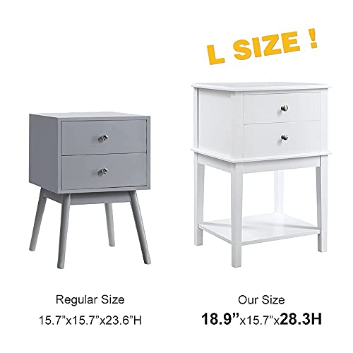 conifferism White Nightstand End Table with Drawer and Storage Shelf, Wood Side Table for Living Room Bedroom Home Furniture