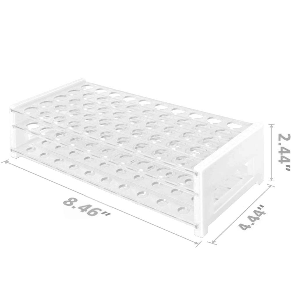 Plastic Test Tube Rack Set, 2 Sizes to fit Both 12/13mm and 15/18mm Test Tubes, 50 Hole, Clear, Karter Scientific 208U5 (Pack of 2)