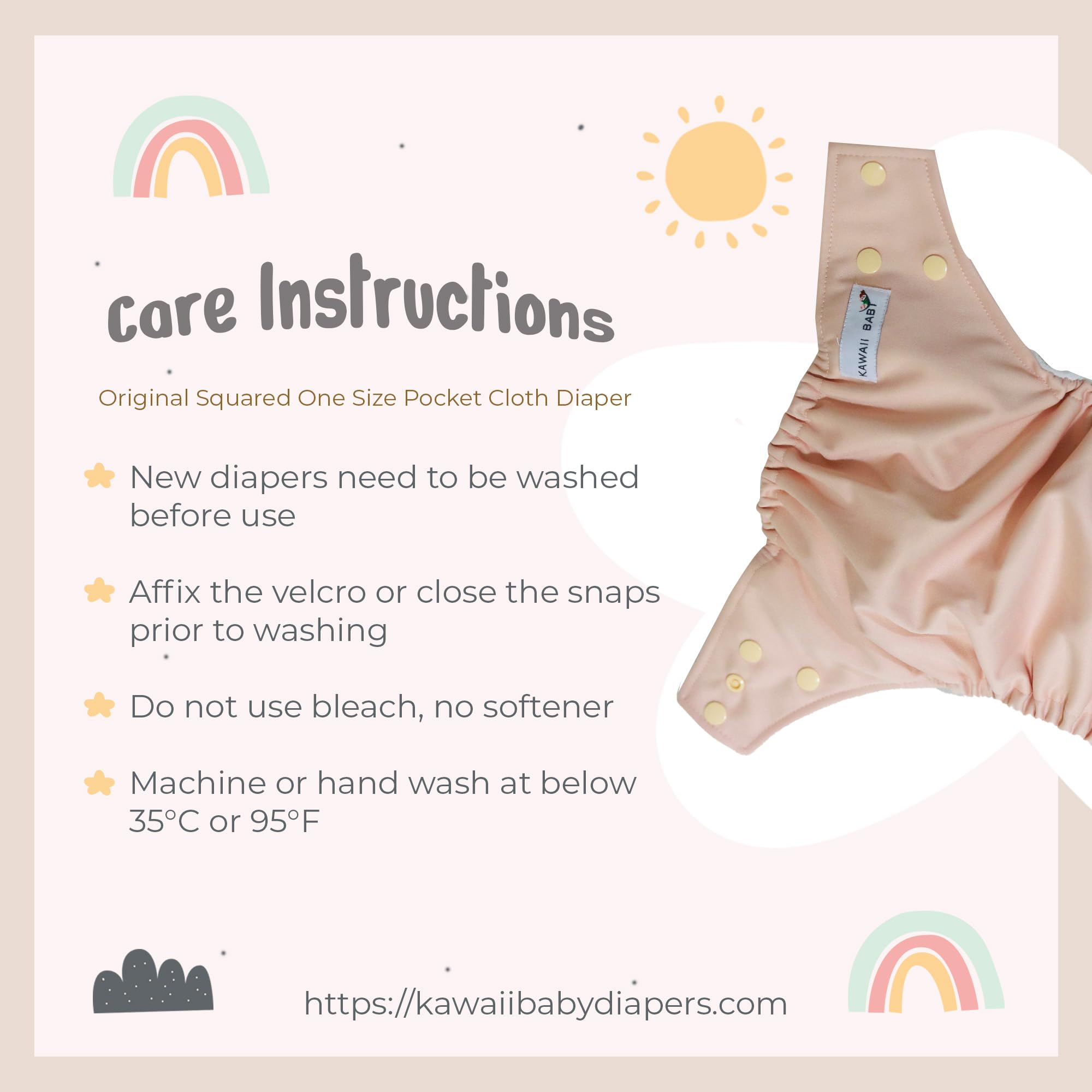KaWaii Baby One Size Printed Snap Cloth Diaper, Leakproof Washable Reusable Newborn to Toddler Unisex Pack of 20