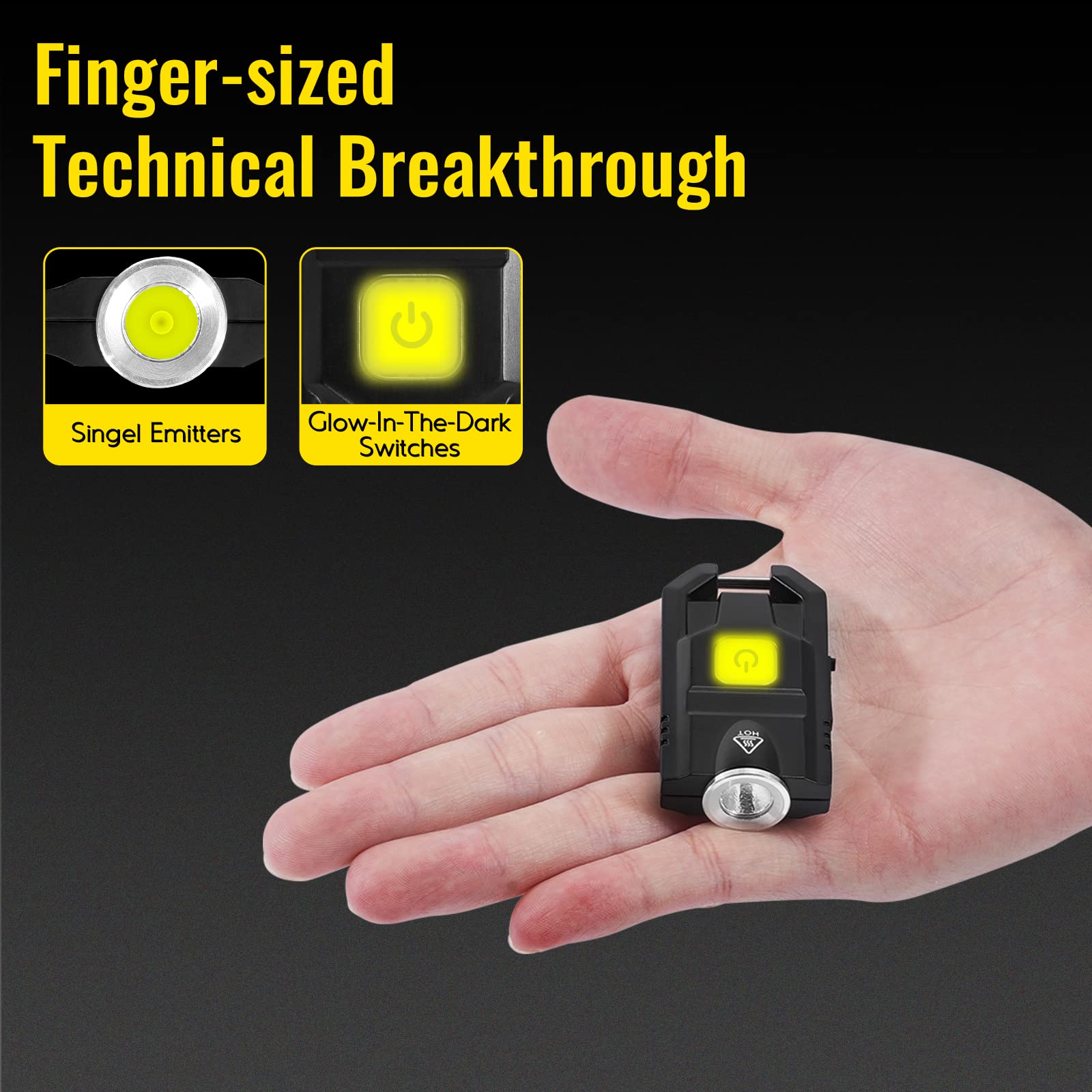 Anhay Mini Flashlight Keychain -500 Lumens Rechargeable Pocket LED Flashlight with 3 Light Modes, Waterproof Design,EDC Keychain Flashlight with Hat Clip and Carabiner for Outdoor Hiking,Travel