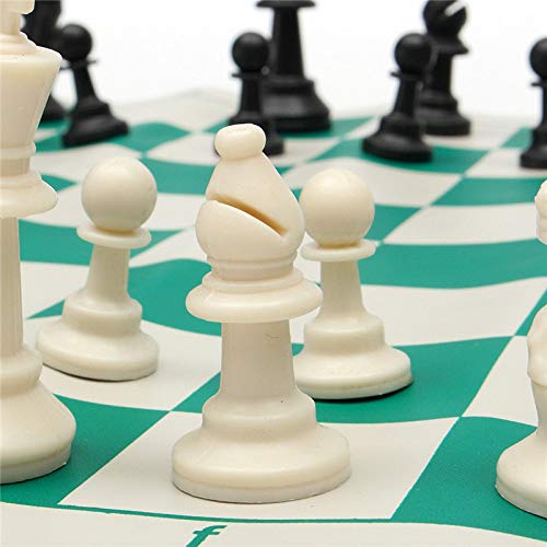 FIBVGFXD Traveling Portable Chess Traditional Chessboard Set, for Tournament Club with Green Roll-up Board + Plastic Bag Chess Game (53x10cm)