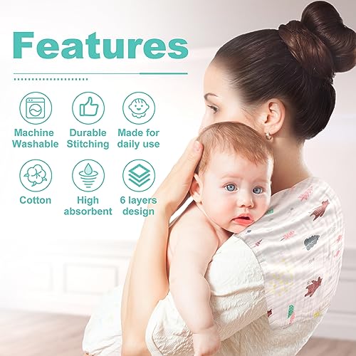 KOROTUS 10 Pack Muslin Burp Cloths for Baby - Ultra-Soft 100% Cotton Baby Washcloths - Large 20'' by 10'' Super Absorbent Spit Up Rags