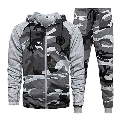AOTORR Men's Activewear Full Zip 2 Pieces Tracksuit Sports Jacket and Pants Set Grey 2XL