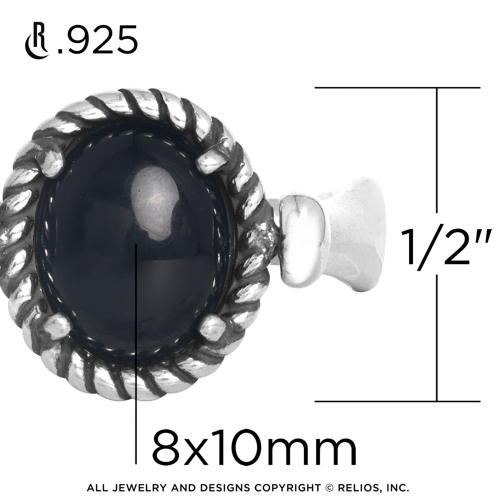 American West Sterling Silver Women's Revesable Ring Black Agate Gemstone Thunderbird Symbol Design Size 8