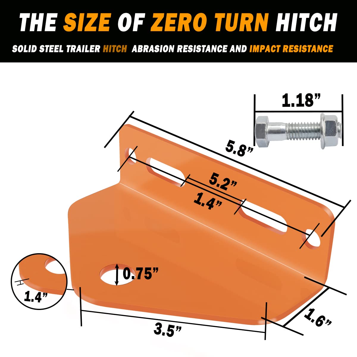 EilxMag Universal Heavy Duty Zero Turn Mower Trailer Hitch - 3/4'' Trailer Hitch Mount - 3/16 Inch Thick and Rugged Steel with 4 Nuts and Bolts (2PCS, Orange)
