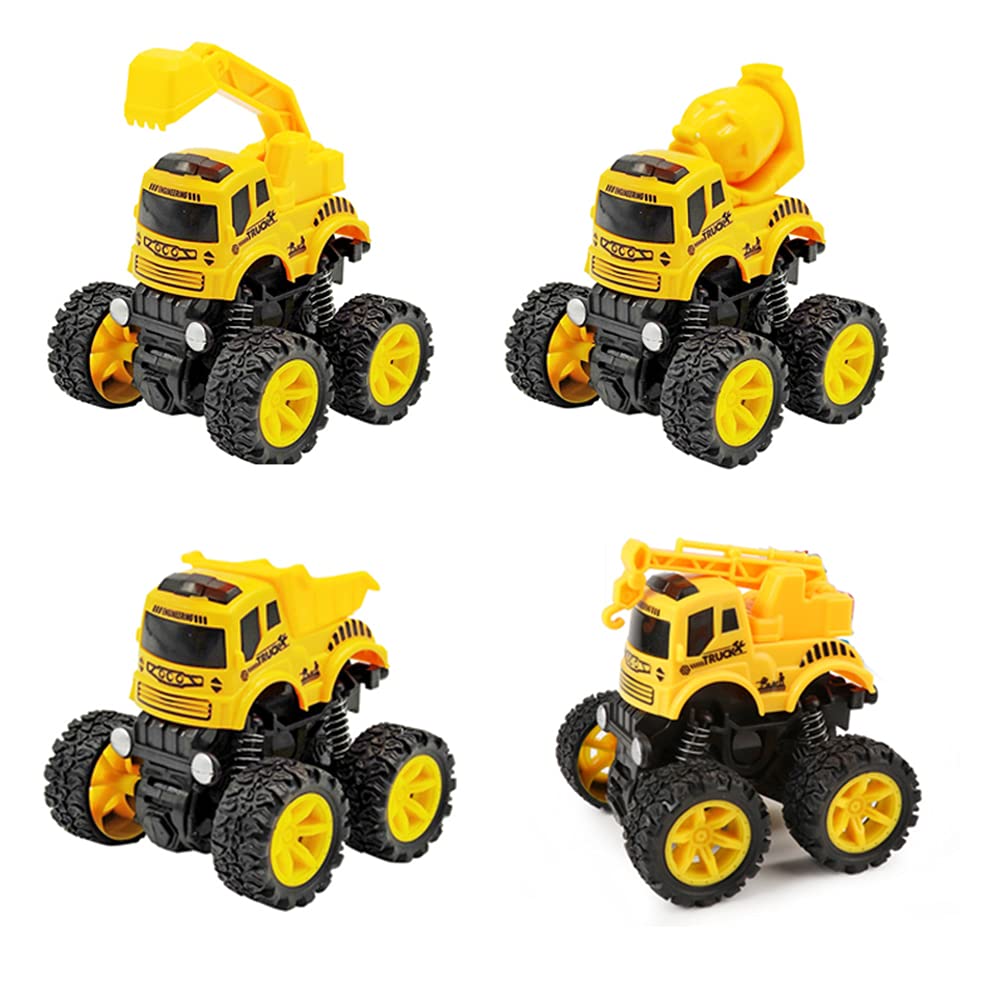 EROCK 360° Rotating Stunt Monster Truck Toys, 1:64 Scale 4 Pack Friction Powered Toy Cars Push and Go Vehicles Playset for Kids Birthday Christmas Party Gift for 3-8 Years and Older Boys Girls.(C)