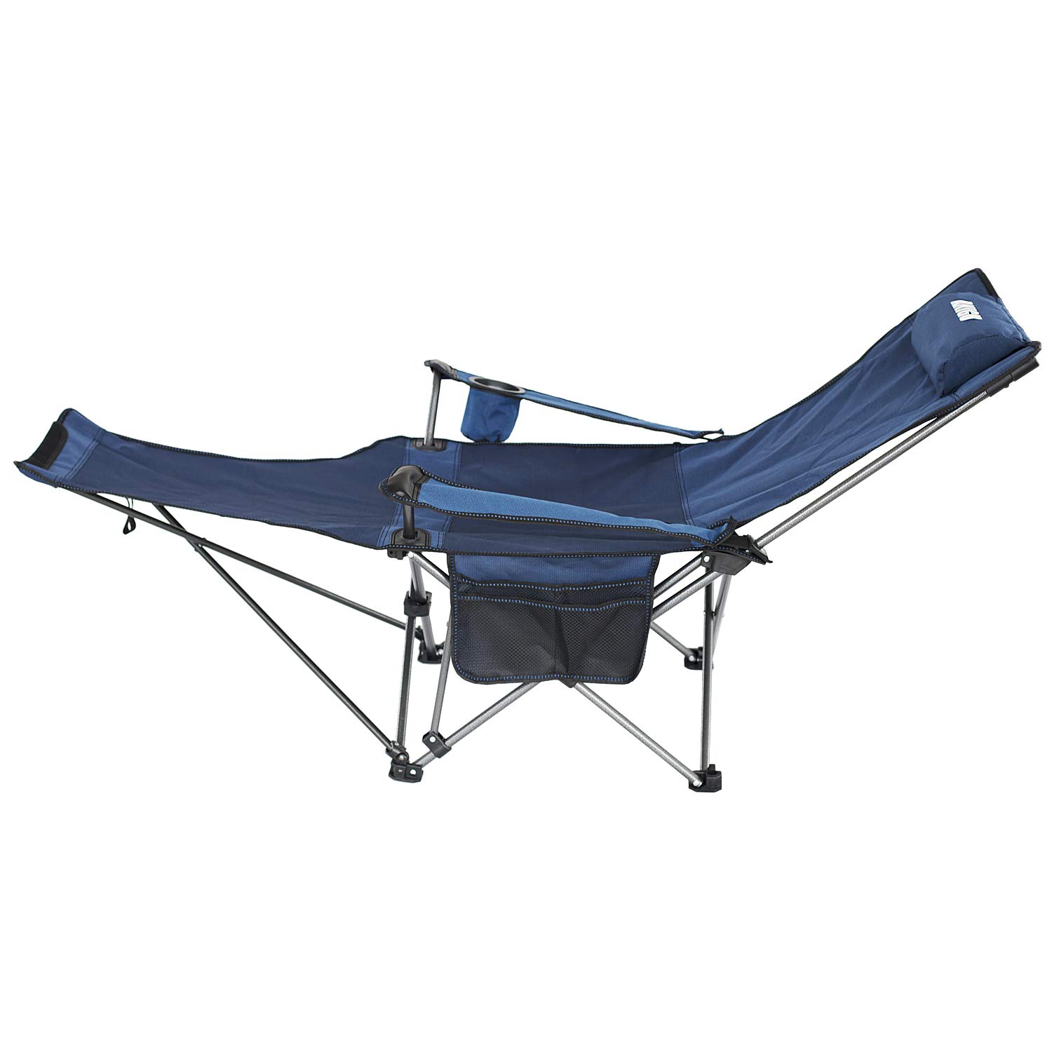 ANIGU Outdoor Folding Camp Chair with Footrest and Arms Reclining Oxford Fabric Lawn Chairs (Blue)