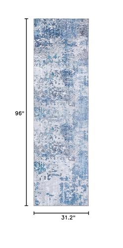 Mecko Modern Abstract Area Rug-2'6" x 8' Long Hallway Runner Rug Soft Washable Non-Slip Contemporary Entryway Mat, Accent Throw Rug for Living Room Bedroom(Blue,2'6" x 8')