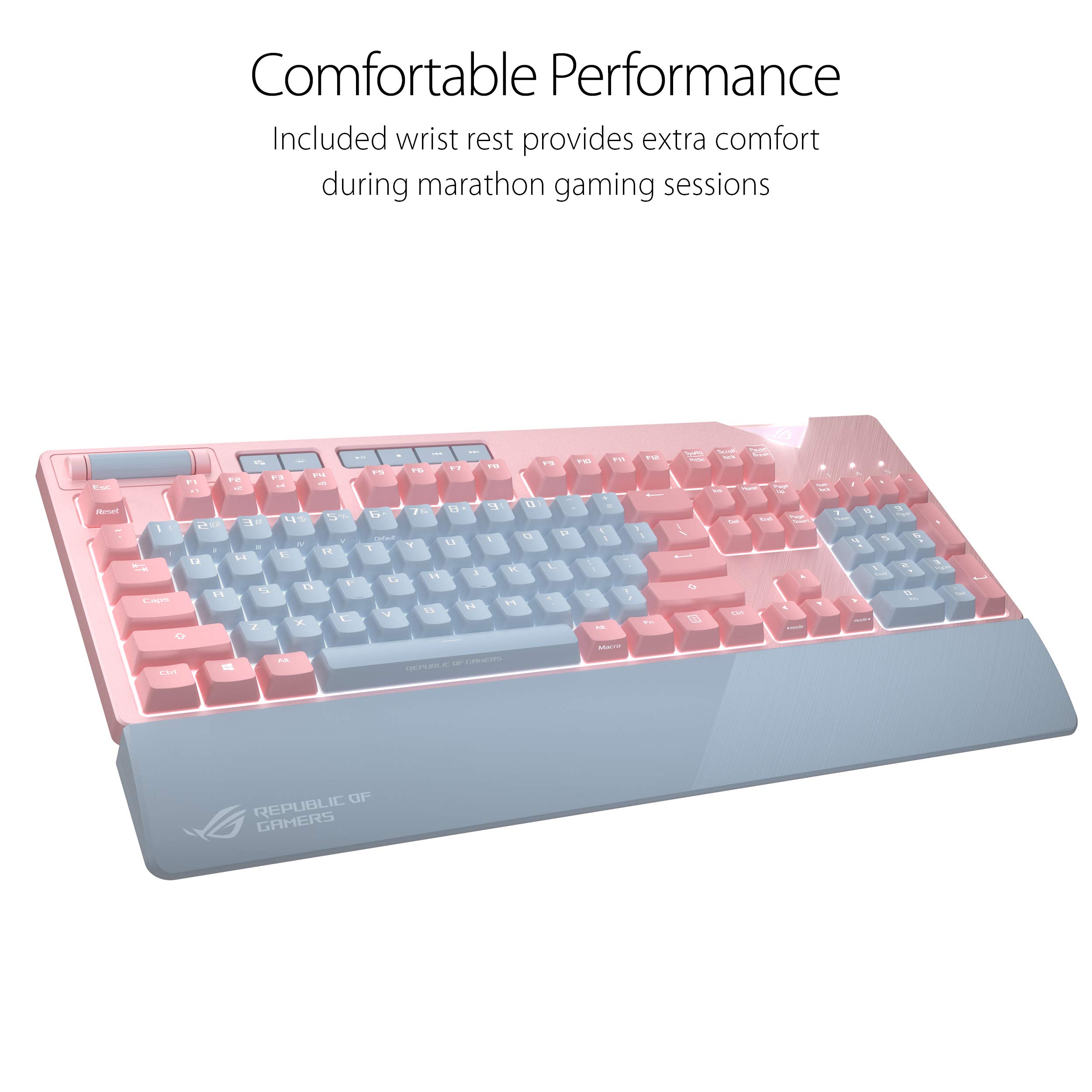 ASUS ROG Strix Flare Pnk (Cherry MX Red) Limited Edition Mechanical Gaming Keyboard with Switches, Aura Sync RGB Lighting, Customizable Badge, USB Pass Through and Media CONTROLS (Renewed)
