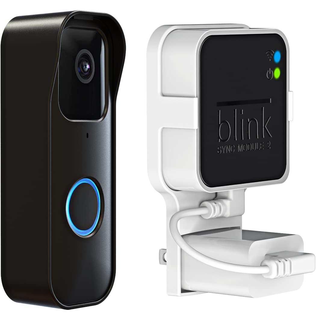 Adhesive Door Mount Compatible with Doorbell Camera,No-Drilling Mounting Bracket with Outlet Wall Mount for Sync Module 2,Easy Installation for Outdoor Camera System
