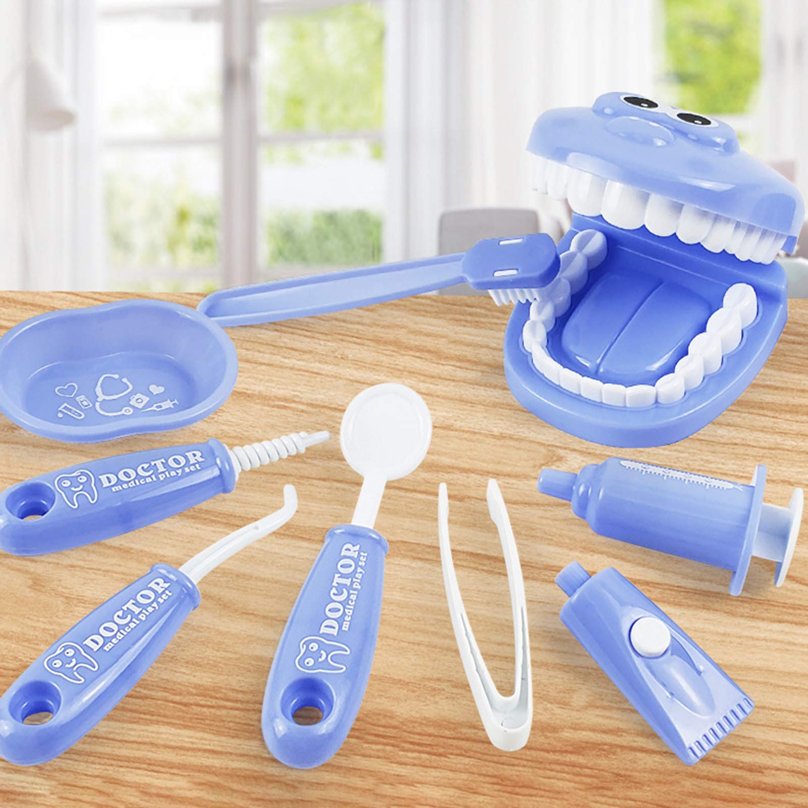 Doctor Kit for Kids, 9Pcs/Set Kids Educational Dental Scene Toys Preschool Teaching Brushing Game (Purple)