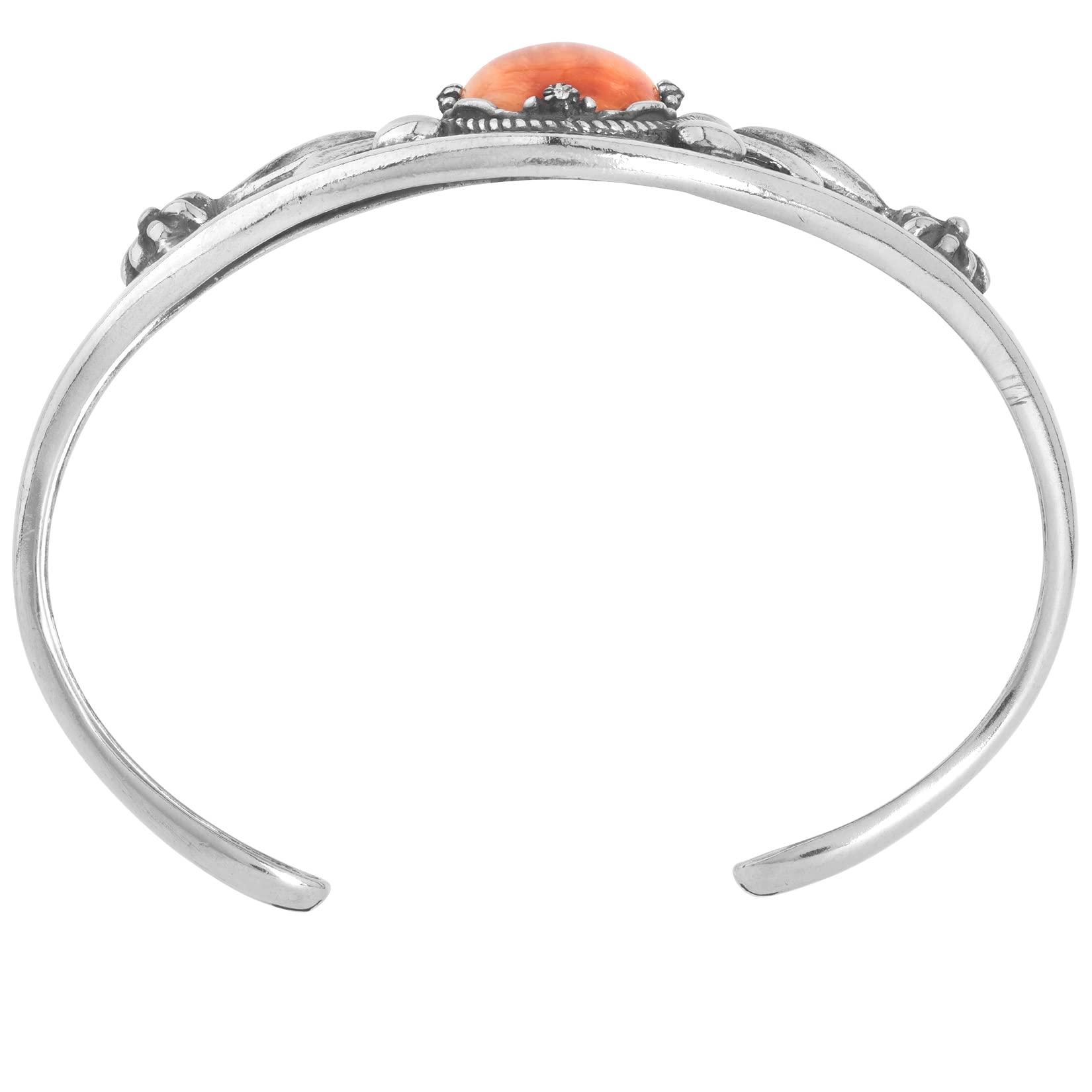 American West Sterling Silver Women's Cuff Bracelet Orange Spiny Gemstone Tufa-Inspired Design Size S