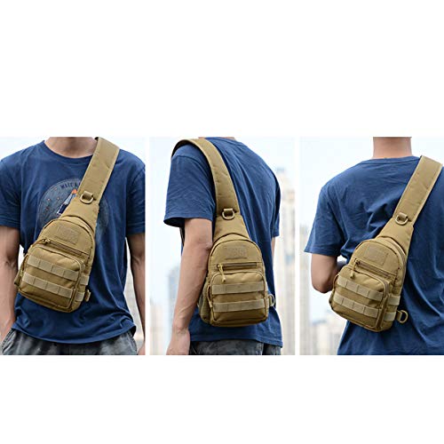 BraveHawk OUTDOORS Sling Chest Bag, 900D Nylon Tactical MOLLE Compact Crossbody Hiking Cycling Pack (Khaki)
